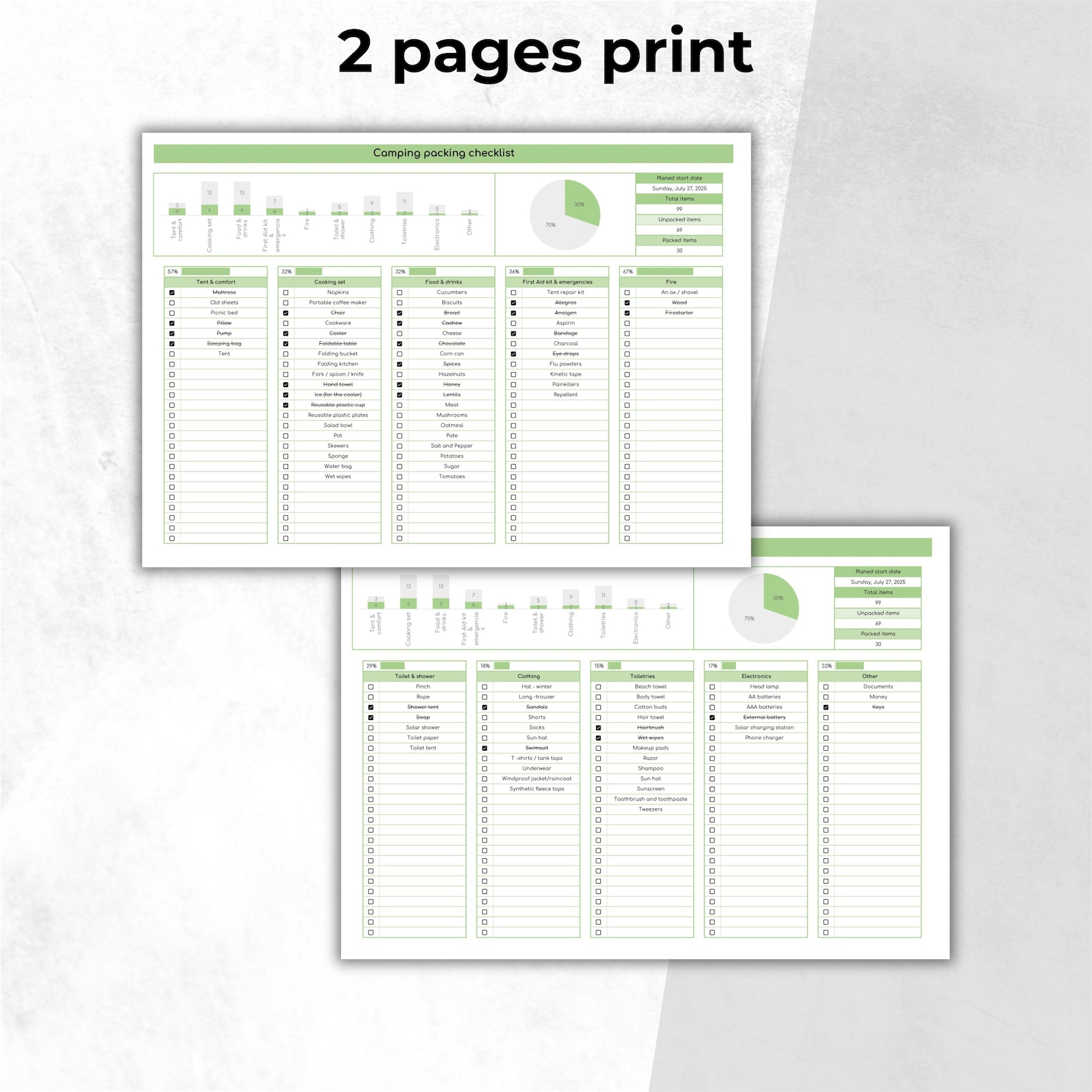 Camping Checklist Google Sheets & Excel Spreadsheet: Travel Checklist ...