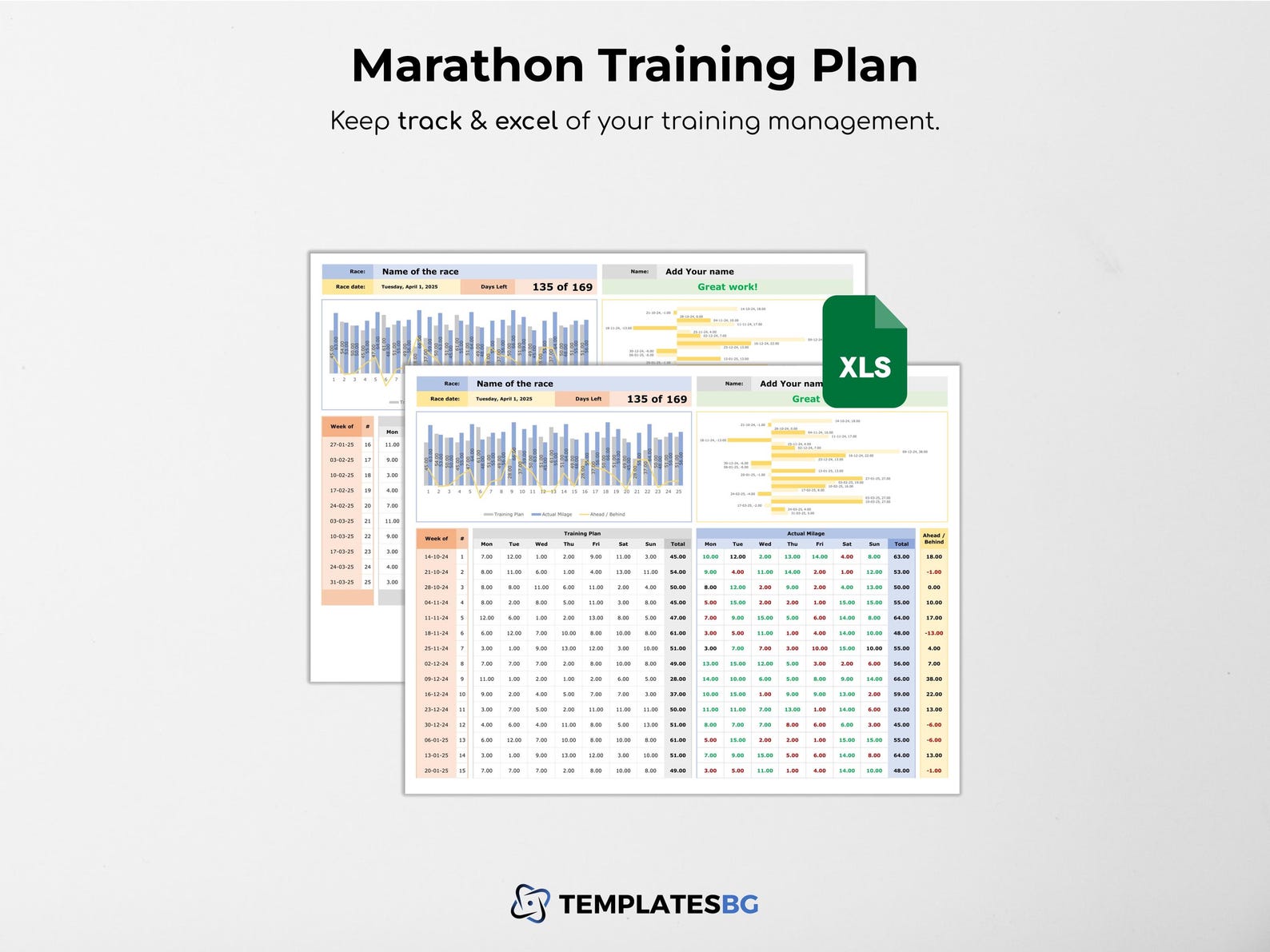 Maraton Running Plan & Tracker Spreadsheet Template: Running Excel ...