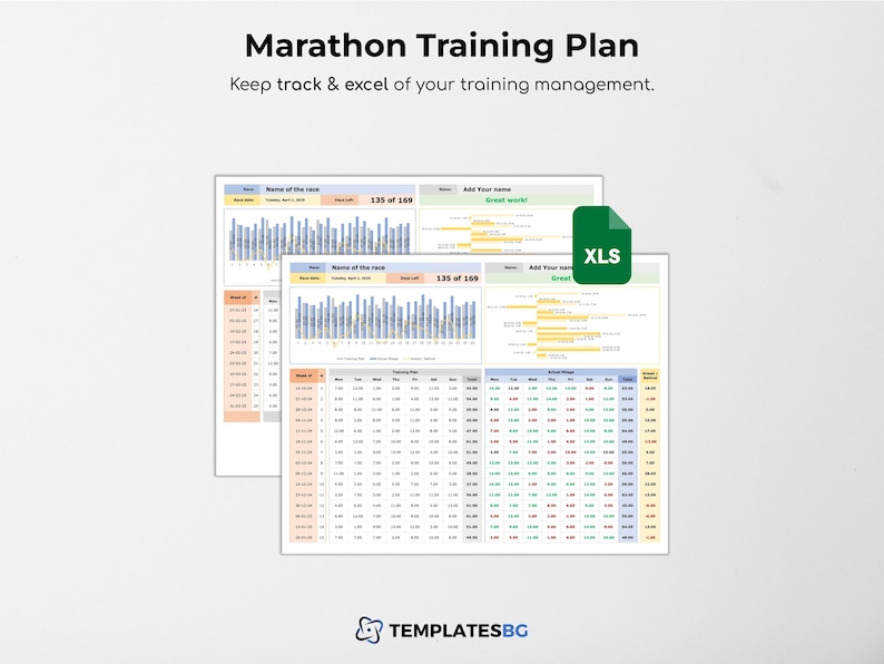 Maraton Running Plan & Tracker Spreadsheet Template: Running Excel ...