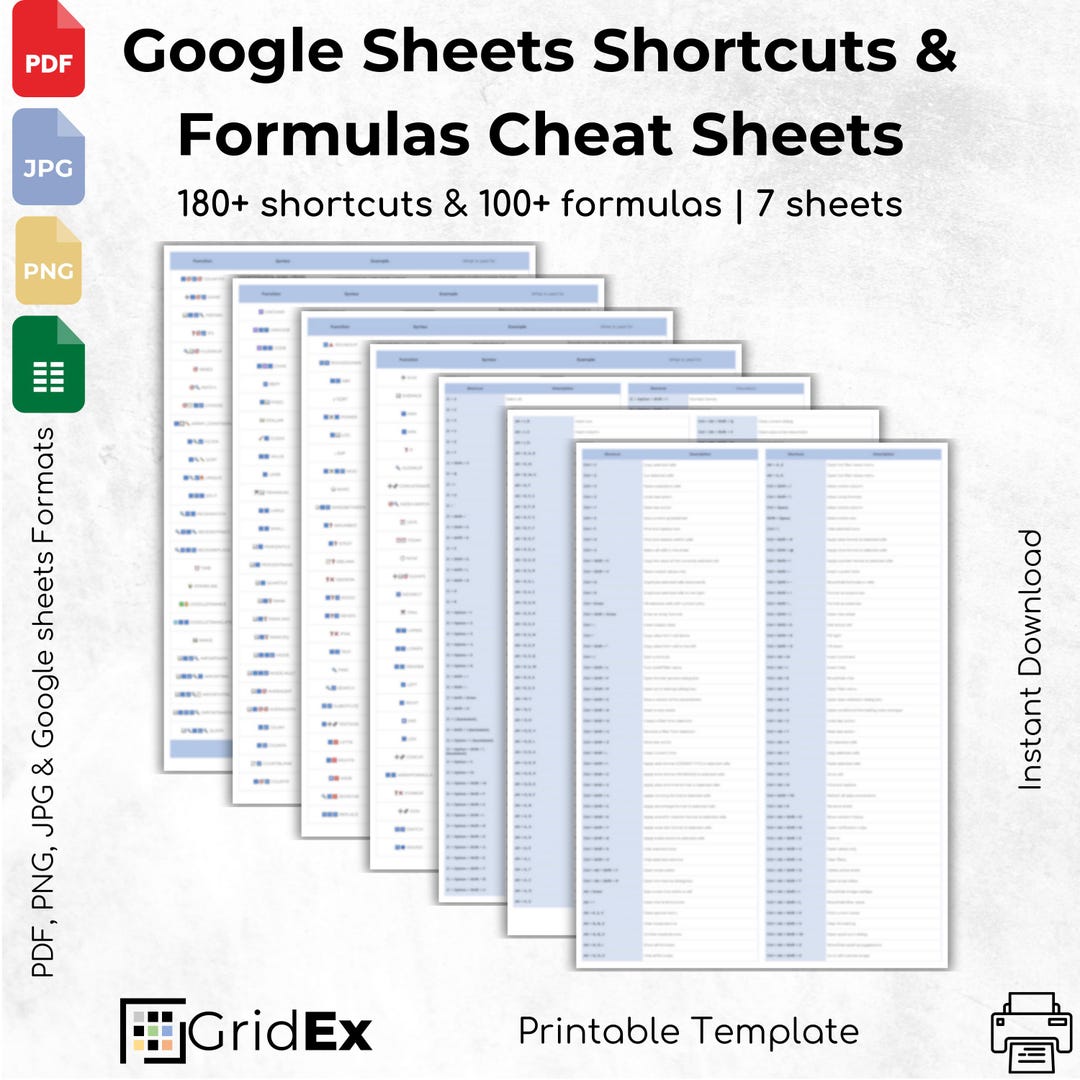 Google Sheets Cheat Sheet: Shortcuts & Formulas (digital Download) - Etsy