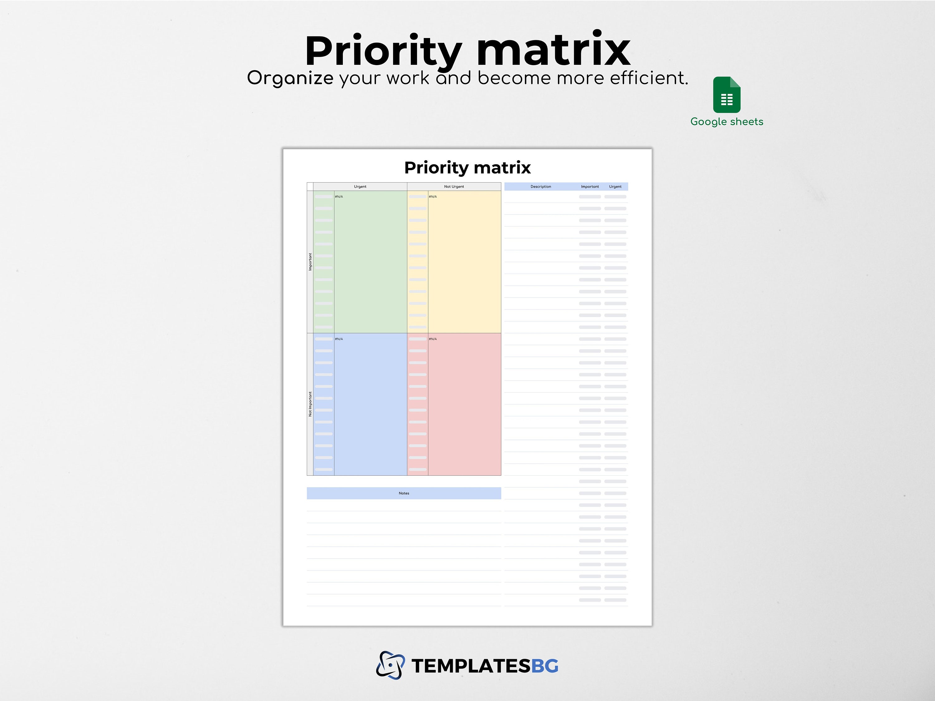Priority Matrix Google Sheets: Priority Spreadsheet, Priorities Planner ...