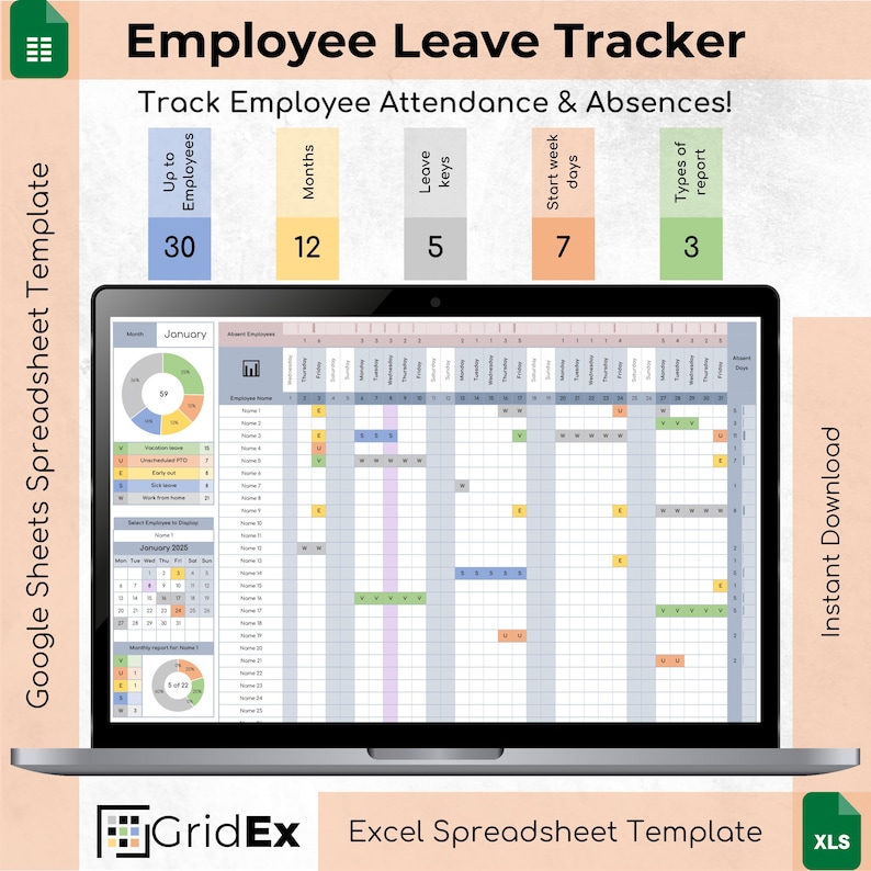 Employee Leave Tracker Template | Excel Spreadsheet & Google Sheets ...