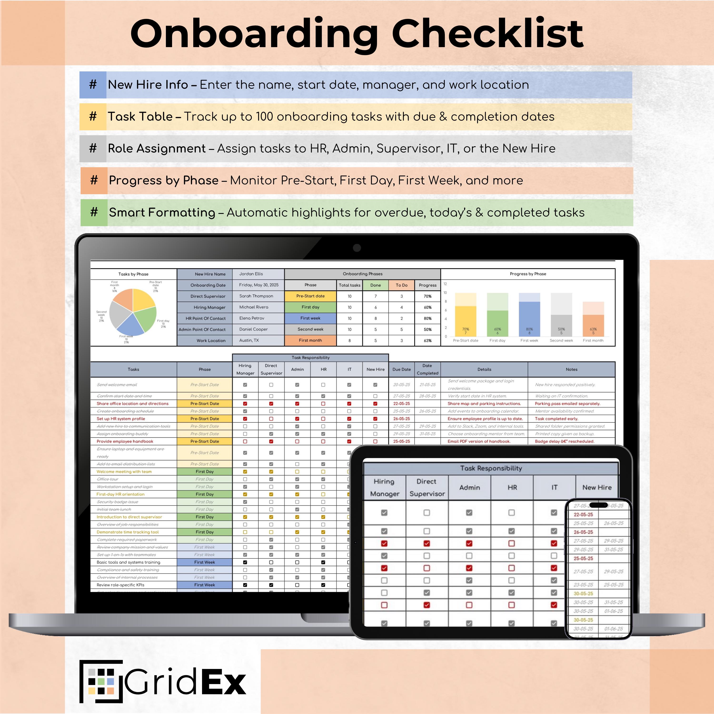 New Hire Onboarding Checklist: HR Spreadsheet Template (excel & Google ...