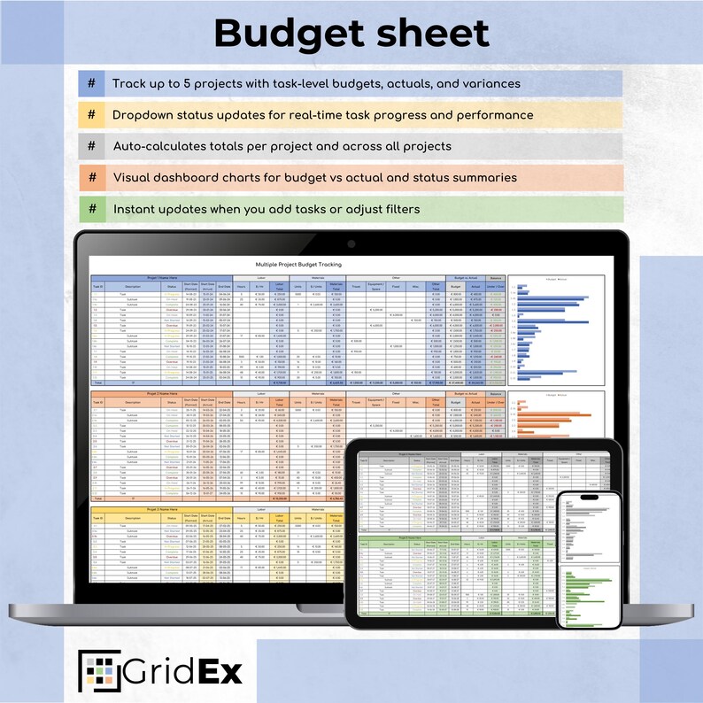 Project Budget Excel Spreadsheet: Business Project Tracker (digital Download) - Etsy