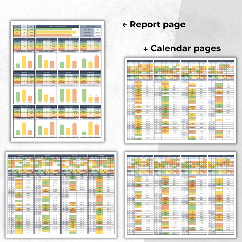 Custody Visitation Tracker Spreadsheet | Excel & Google Sheets | Color ...