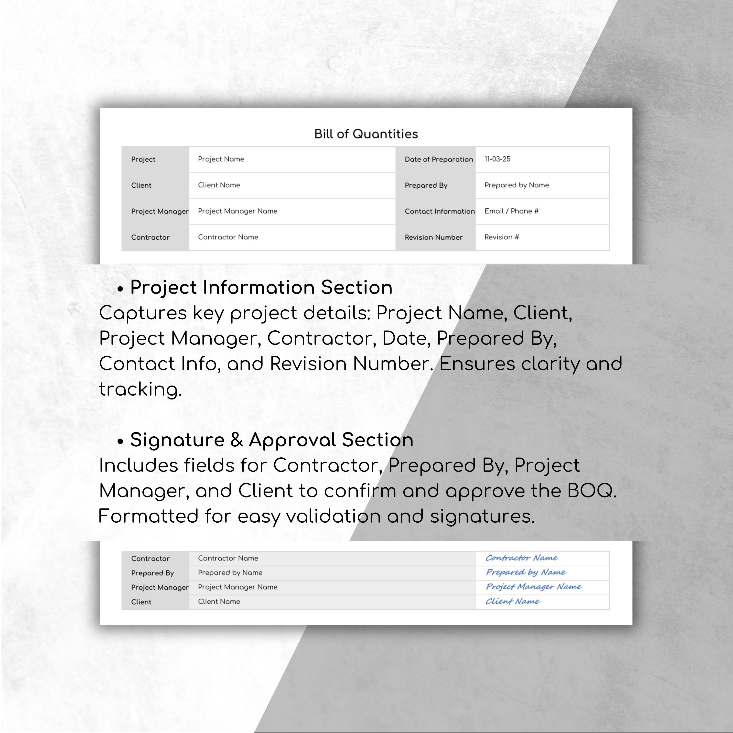 Bill of Quantities (BOQ) Template: Construction Cost Estimation (excel & Google Sheets) - Etsy