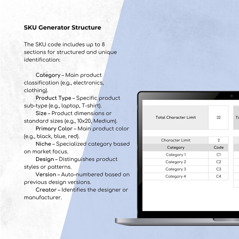 SKU Generator Spreadsheet: Excel & Google Sheets Template - Etsy