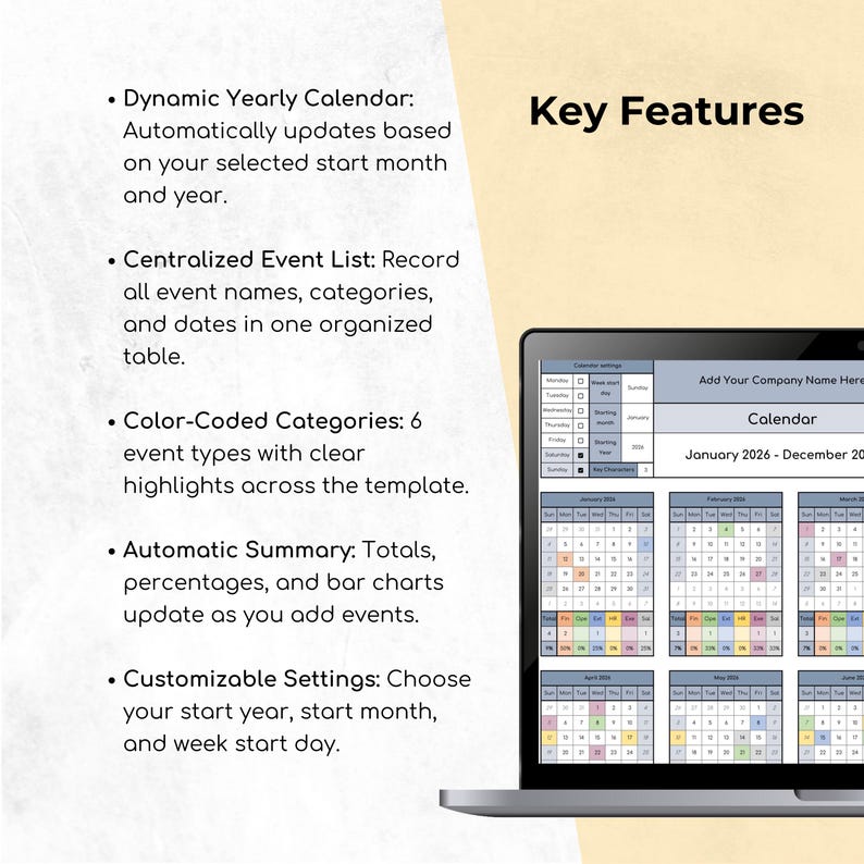 Event Calendar Spreadsheet Template | Excel & Google Sheets Yearly ...