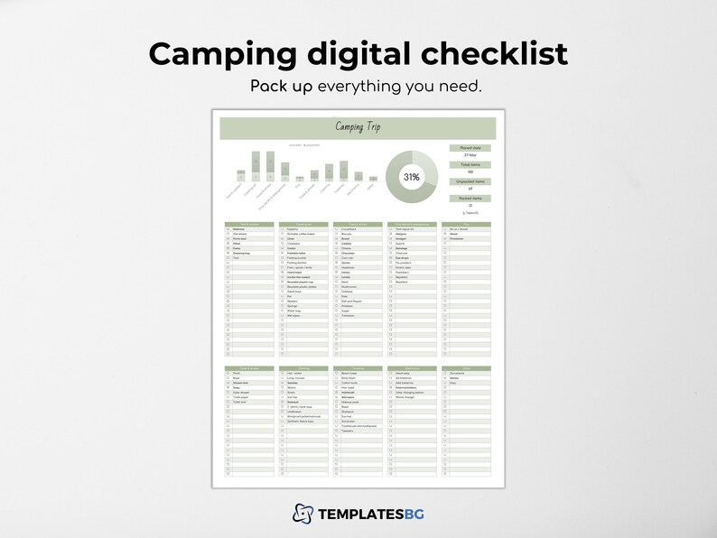 Camping Checklist Excel Spreadsheet: Travel Checklist for Tent Camping ...