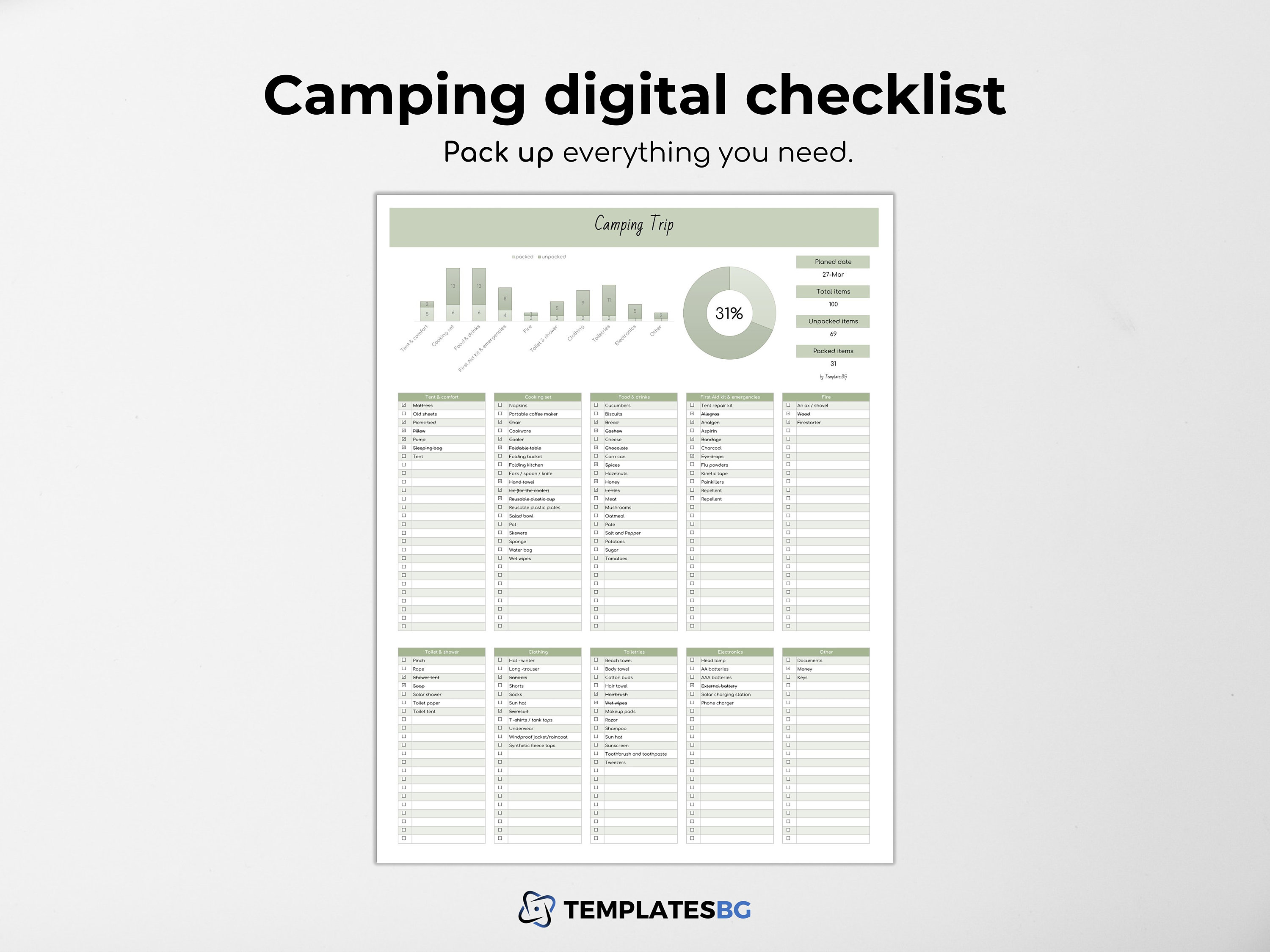 Camping Checklist Excel Spreadsheet: Travel Checklist for Tent Camping ...