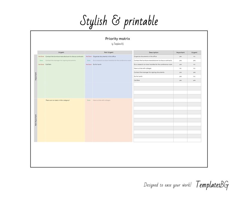 Digital Priority Matrixspreadsheet to Improve Your To-do - Etsy