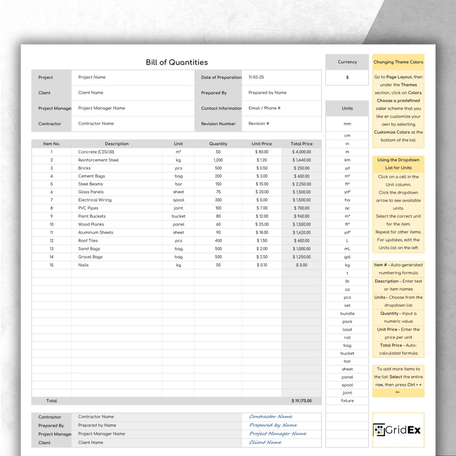 Bill of Quantities (BOQ) Template: Construction Cost Estimation (excel ...