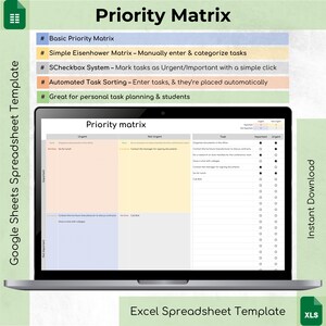 Priority Matrix & Task Tracker Spreadsheet Template | Eisenhower ...
