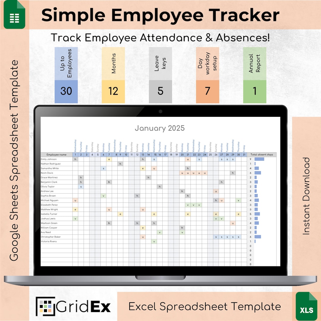 Employee Absence Tracker: Excel & Google Sheets Template - Etsy