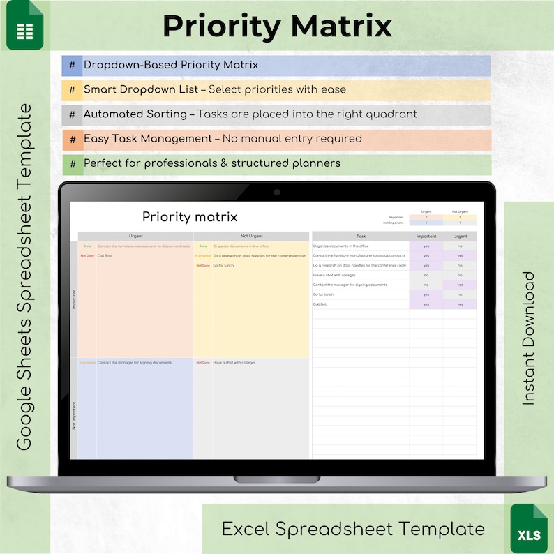 Priority Matrix & Task Tracker Spreadsheet Template | Eisenhower ...