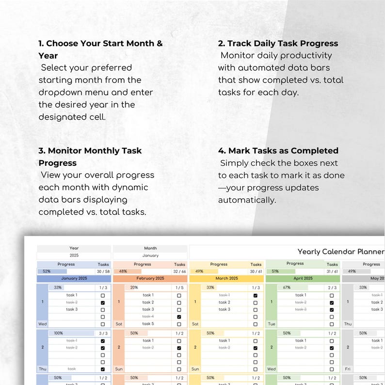 Yearly Calendar Planner Spreadsheet: Excel & Google Sheets (digital ...