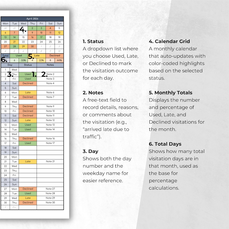 Custody Visitation Tracker Spreadsheet | Excel & Google Sheets | Color ...