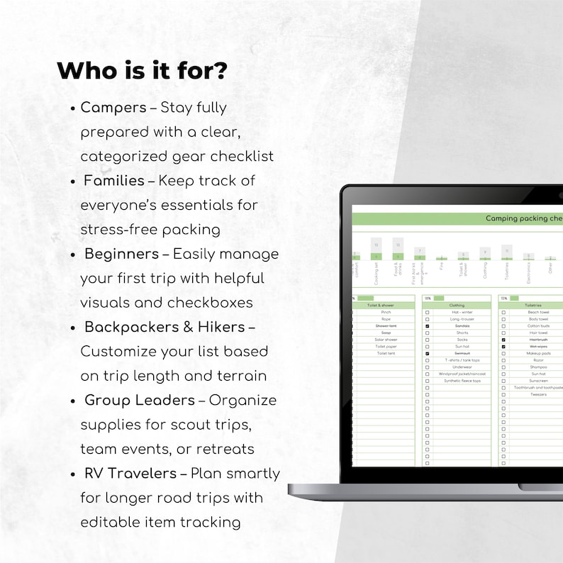 Camping Checklist Excel Spreadsheet: Tent & Outdoor Adventure (digital ...