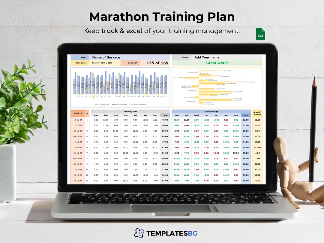 Maraton Running Plan & Tracker Spreadsheet Template: Running Excel ...
