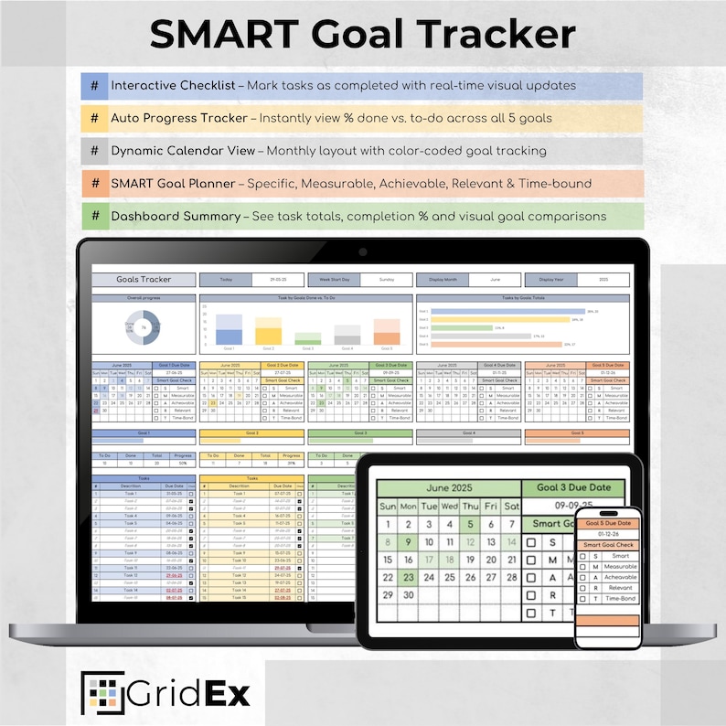 SMART Goal Tracker Spreadsheet Template | Excel & Google Sheets ...