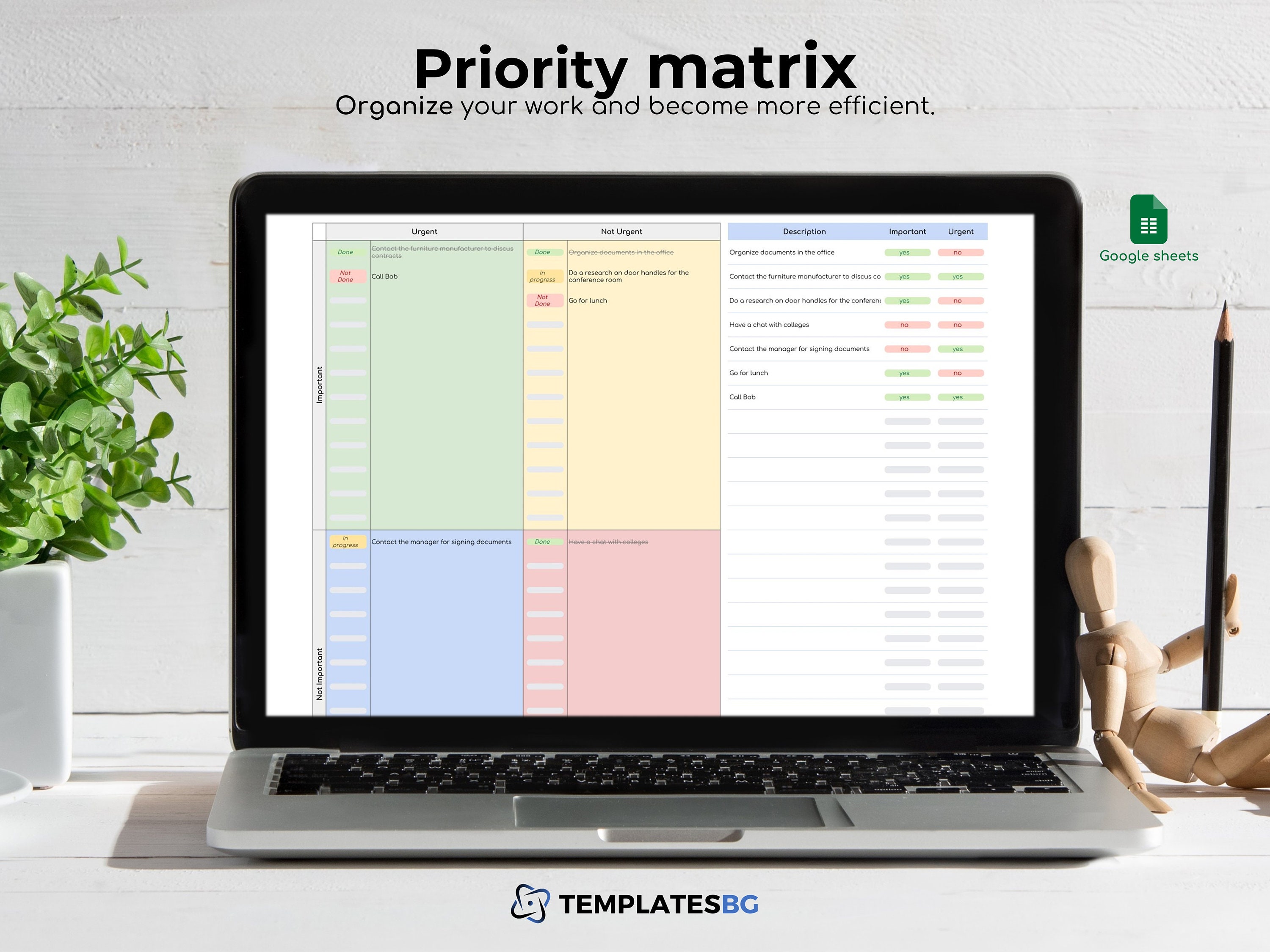 Priority Matrix Google Sheets: Priority Spreadsheet, Priorities Planner ...