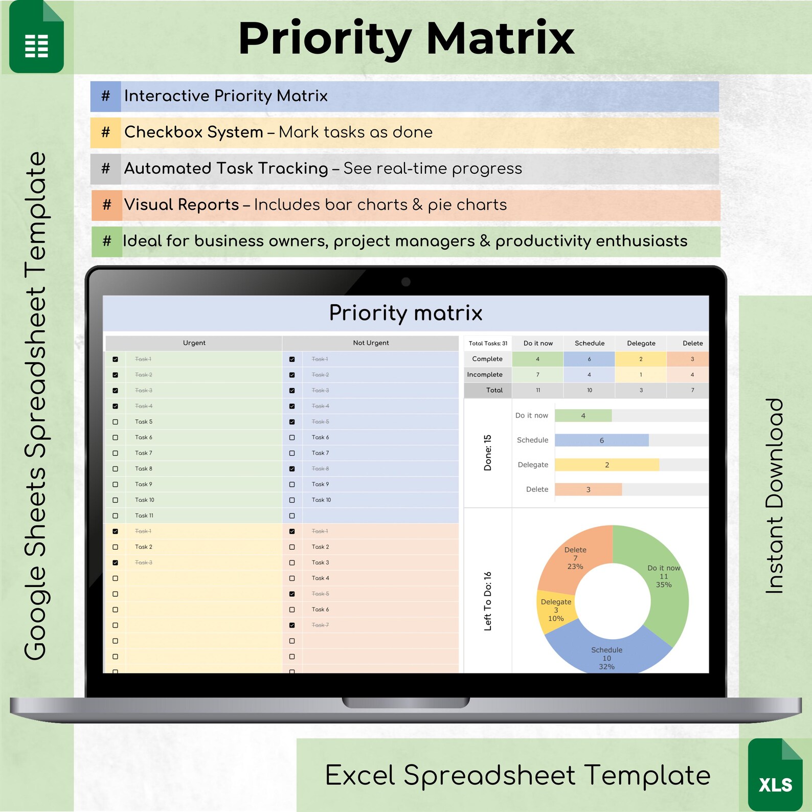 Eisenhower Matrix Spreadsheet: Priority Task Tracker (excel & Google ...