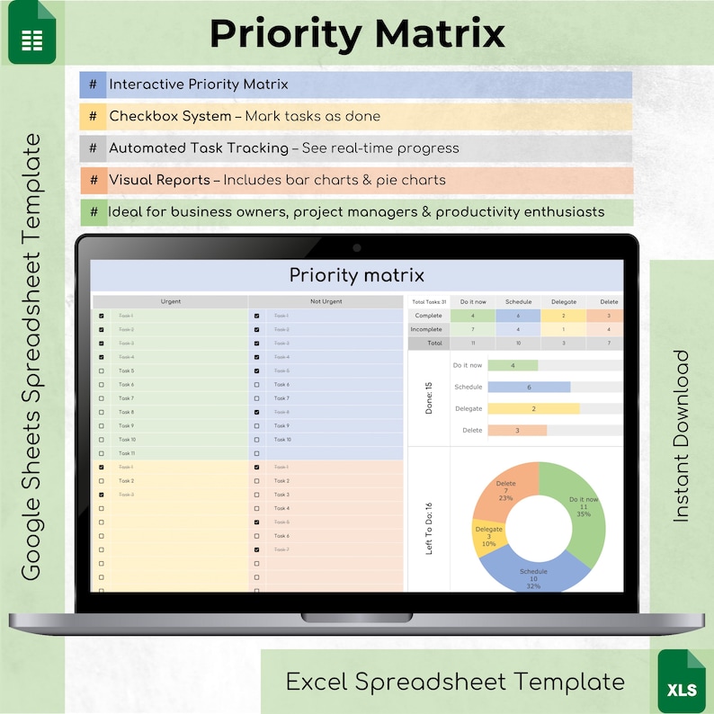 Priority Matrix & Task Tracker Spreadsheet Template | Eisenhower ...
