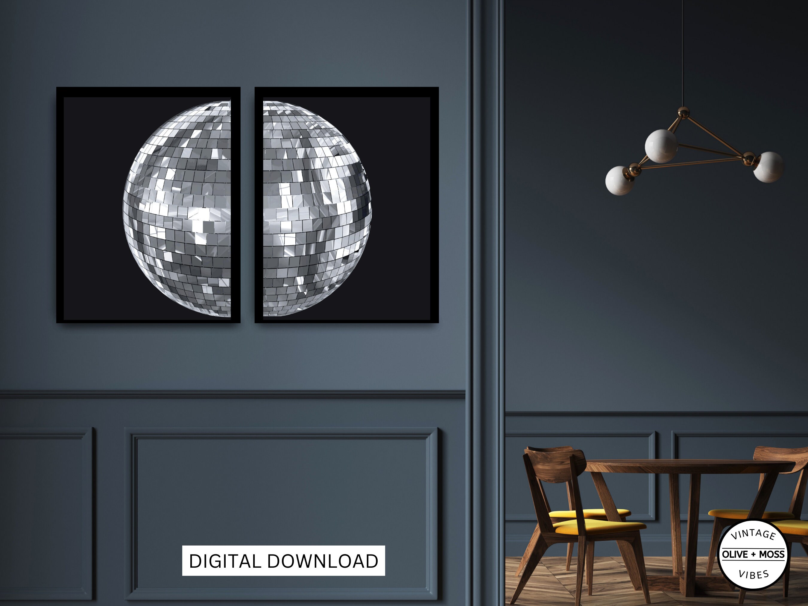 Disco Ball Print, 2er Set, coole Retro Poster, moderne Kunst, moderne Kunst, 1970er Jahre ...