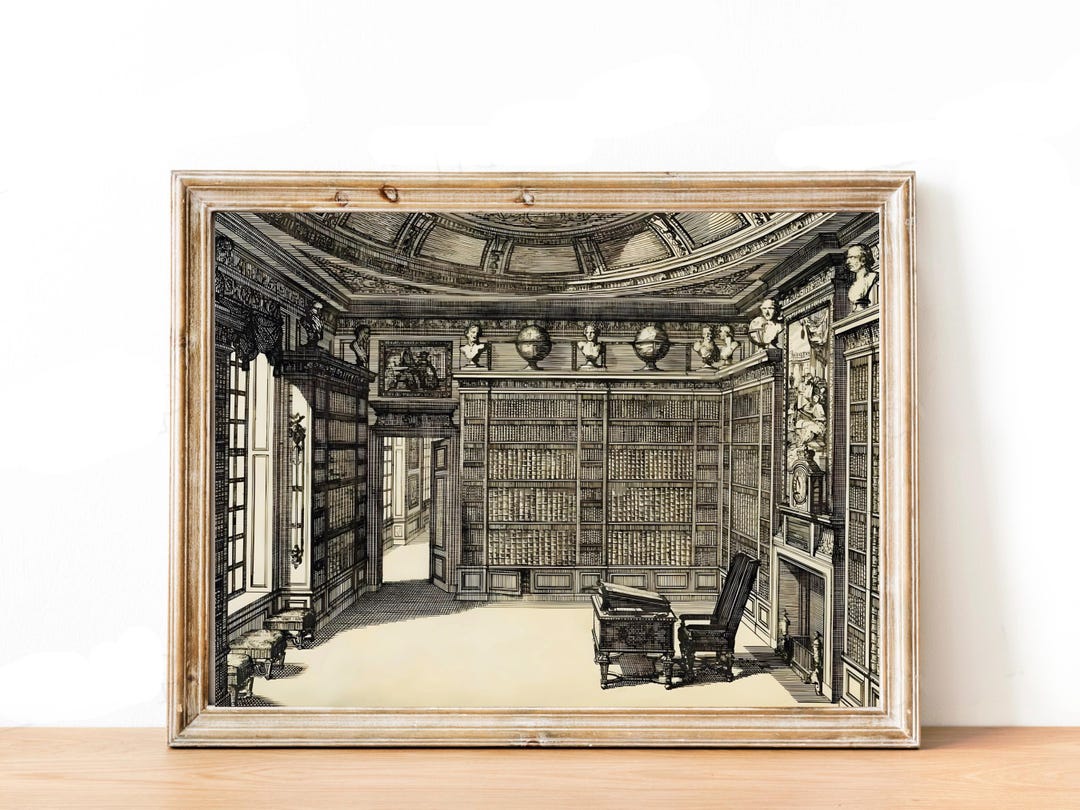 Vintage Library Print Black and White Drawing French Architecture ...