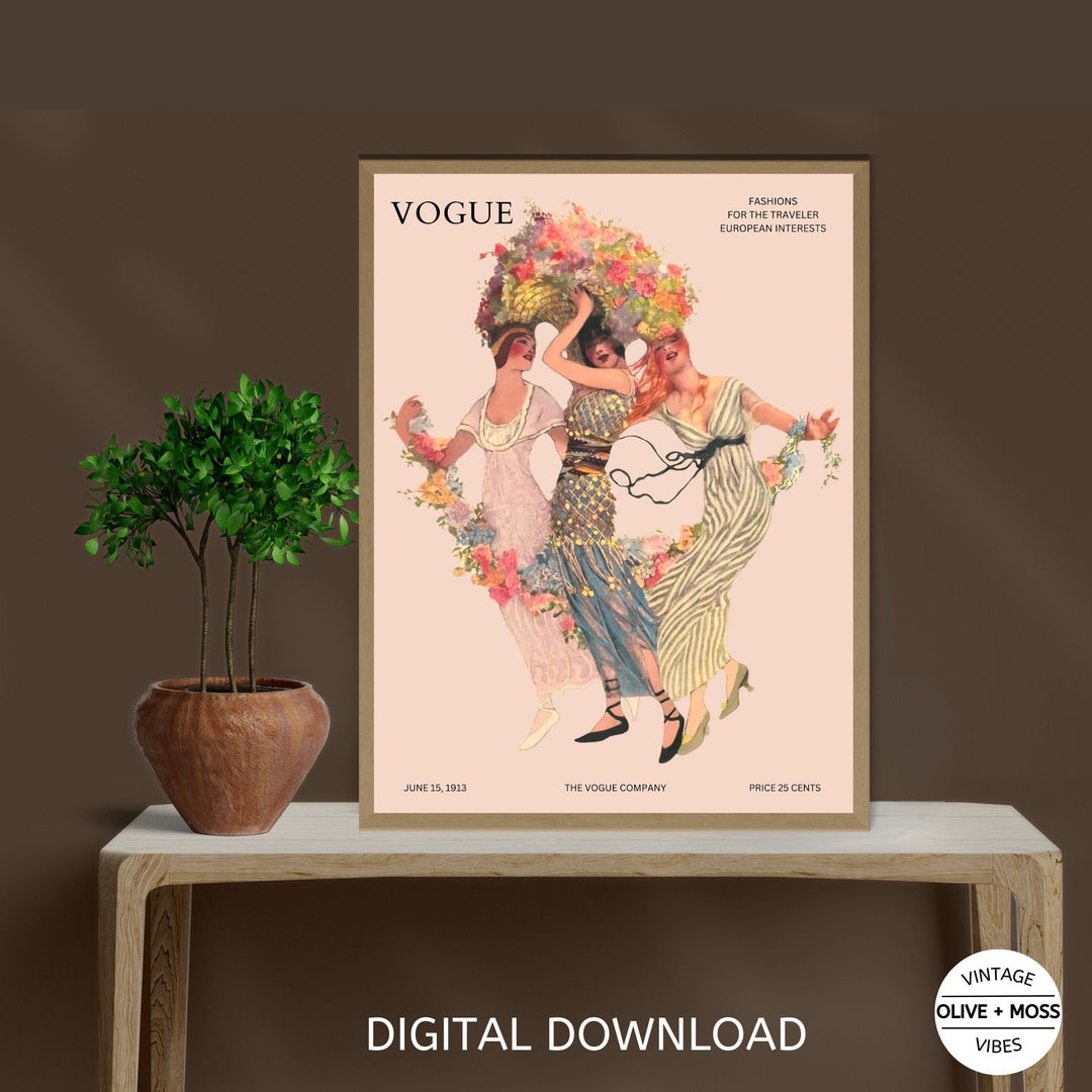 Vintage Vogue Poster Vogue Magazine Cover Pink Wall Art - Etsy