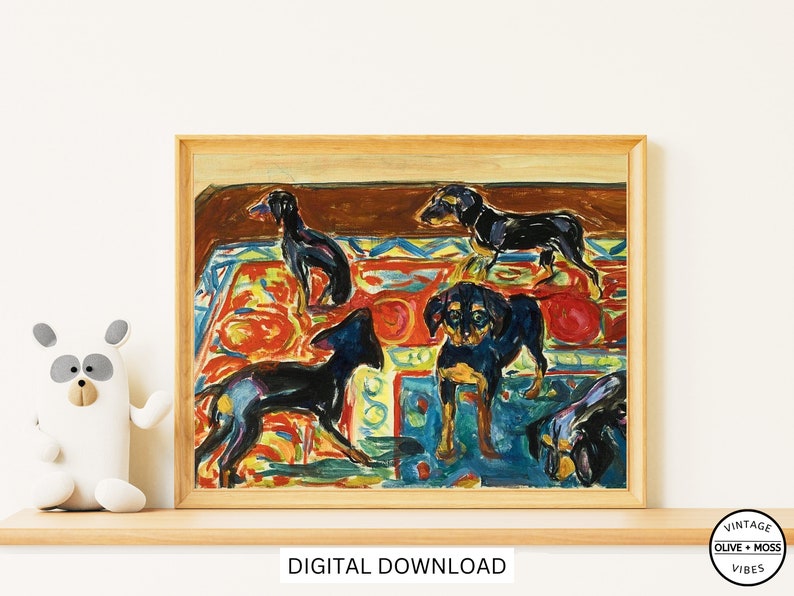 Edvard Munch Print Five Puppies Antique Dog Painting - Etsy UK