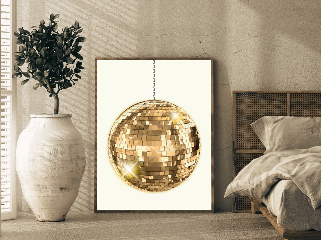 Disco Ball Print Gold Mirror Ball Poster Printable Cool Retro Poster ...