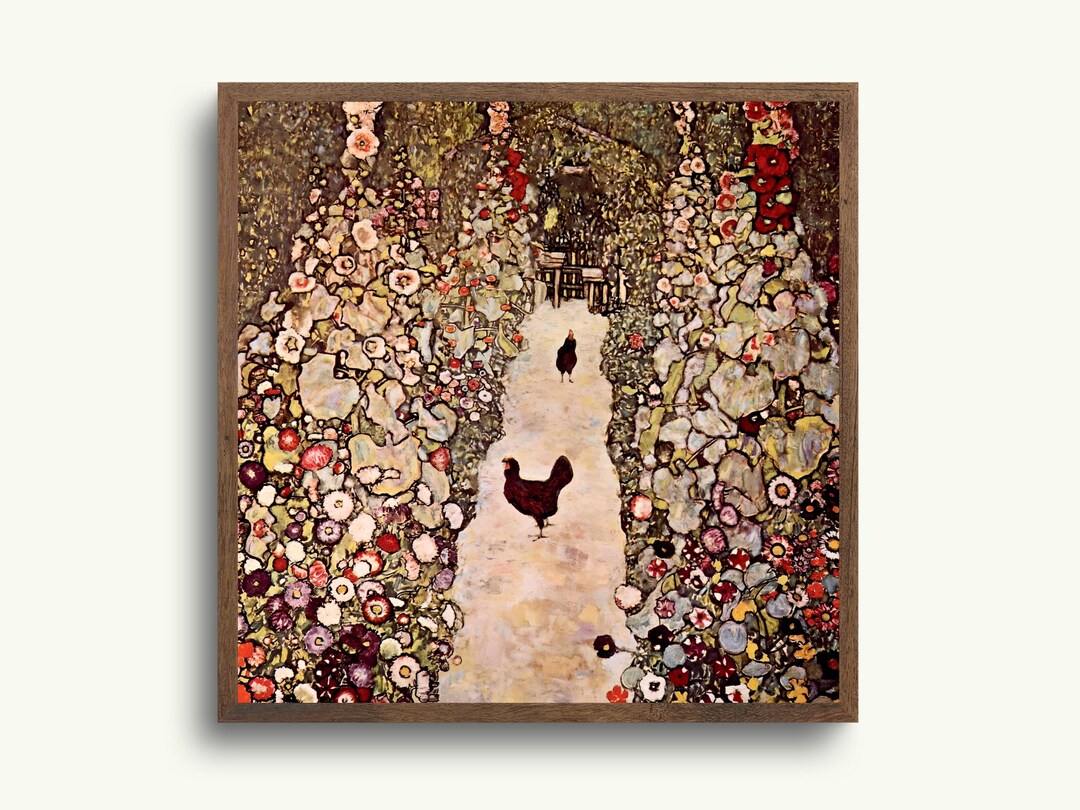 Gustav Klimt Garden Path With Chickens Painting Modern Farmhouse Wall ...