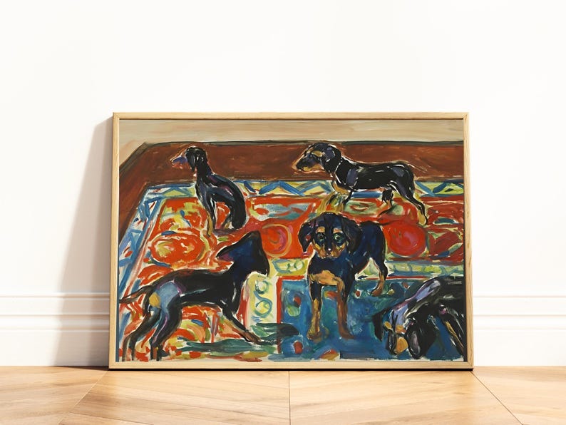 Edvard Munch Five Puppies Print, Vintage Dog Painting, Norwegian Art ...