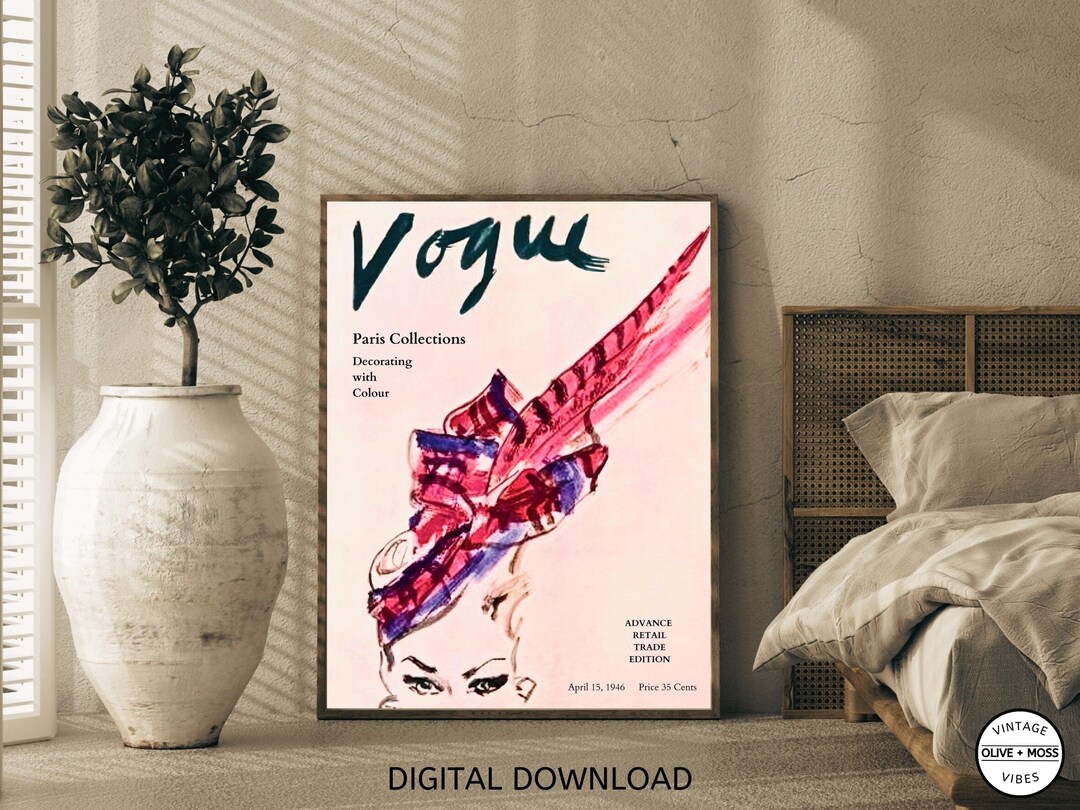Vintage Vogue Poster Vogue Magazine Cover Chic Pink Print Etsy
