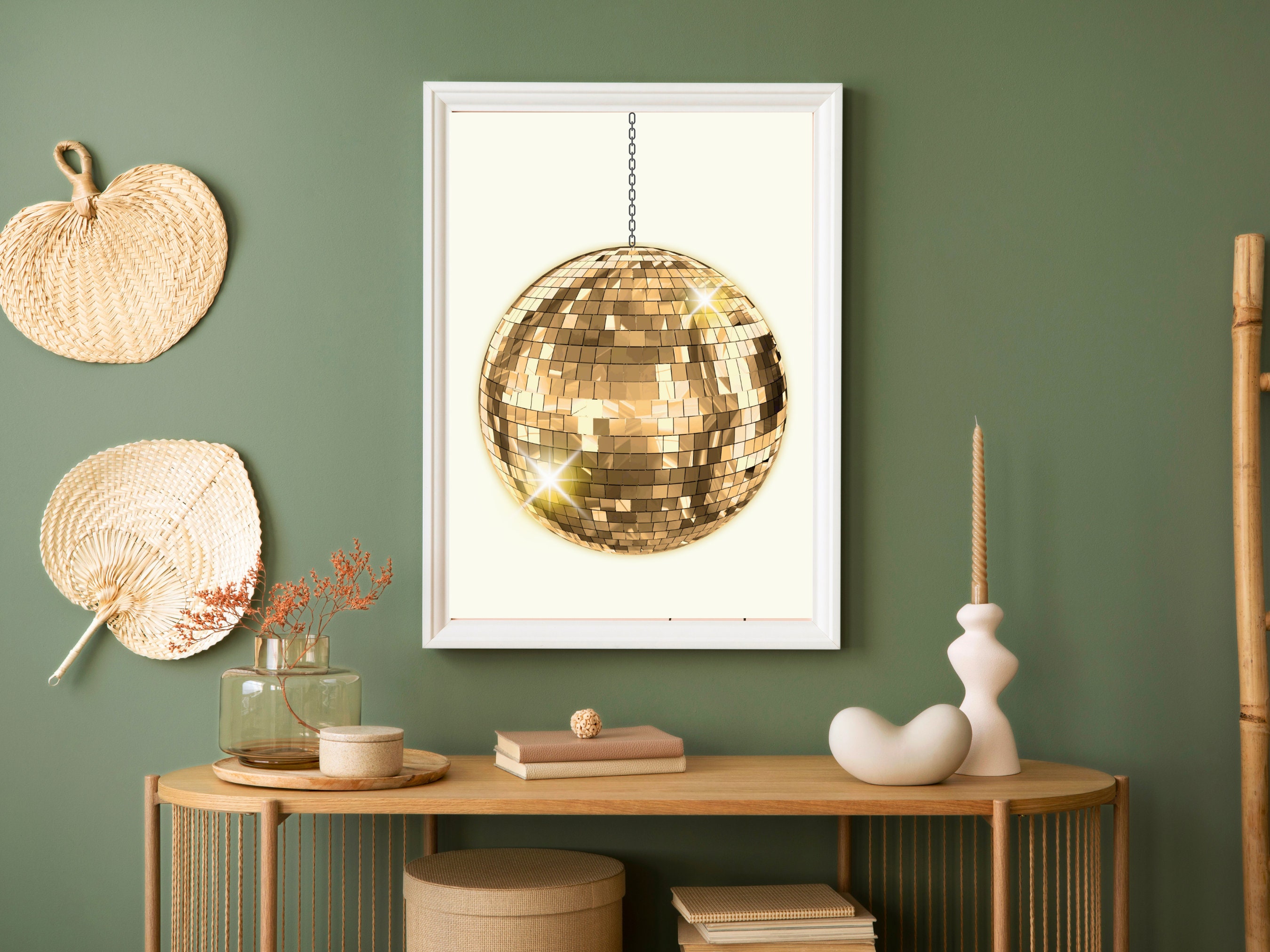 Disco Ball Print Gold Mirror Ball Poster Printable Cool Retro Poster ...