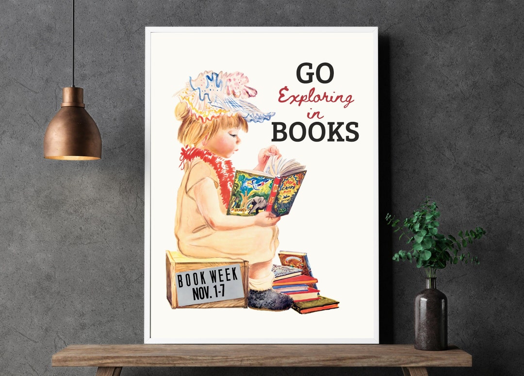 Vintage Reading Poster Playroom Artwork Classroom Library Poster Kids ...