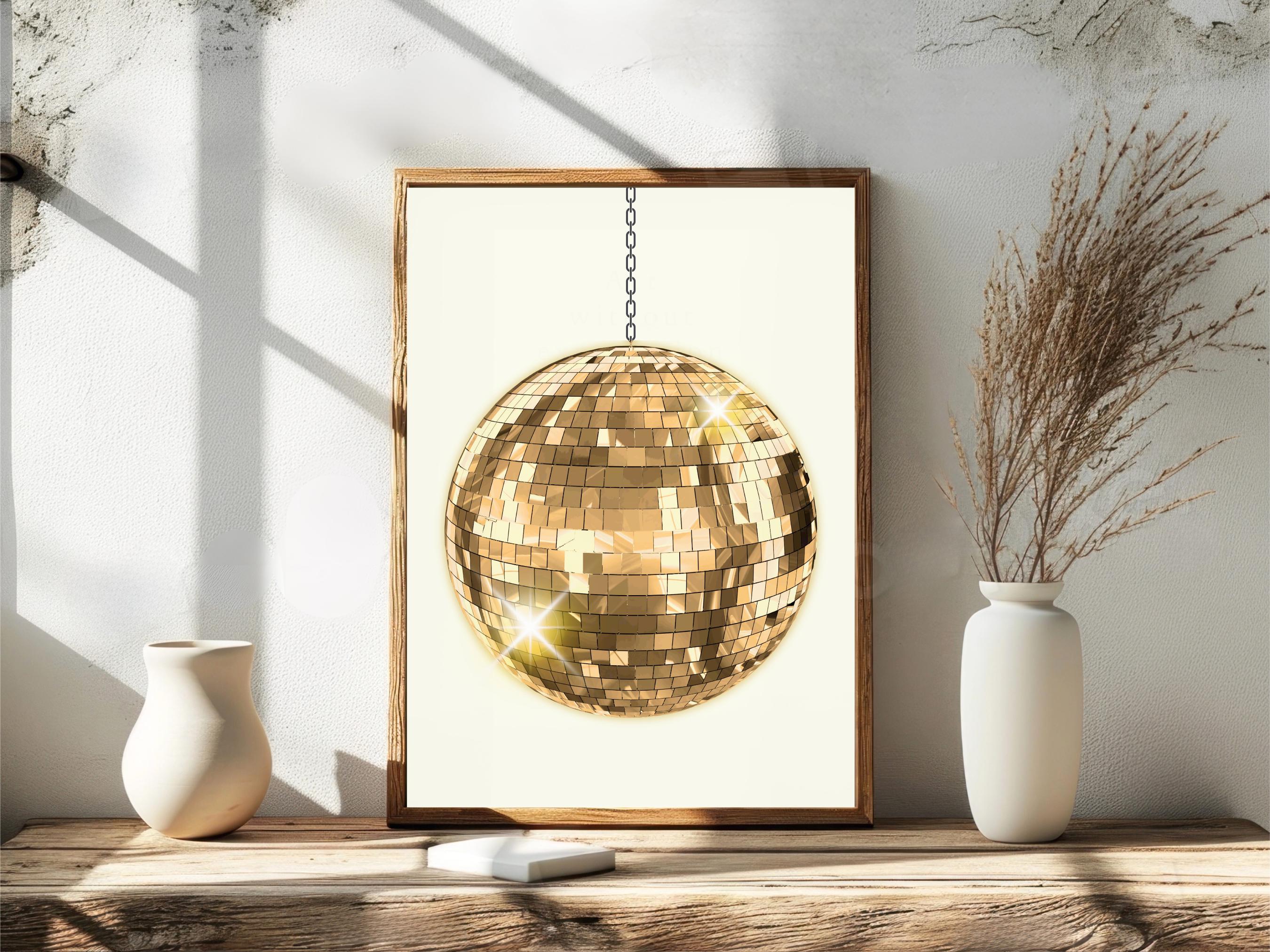 Disco Ball Print Gold Mirror Ball Poster Printable Cool Retro Poster ...