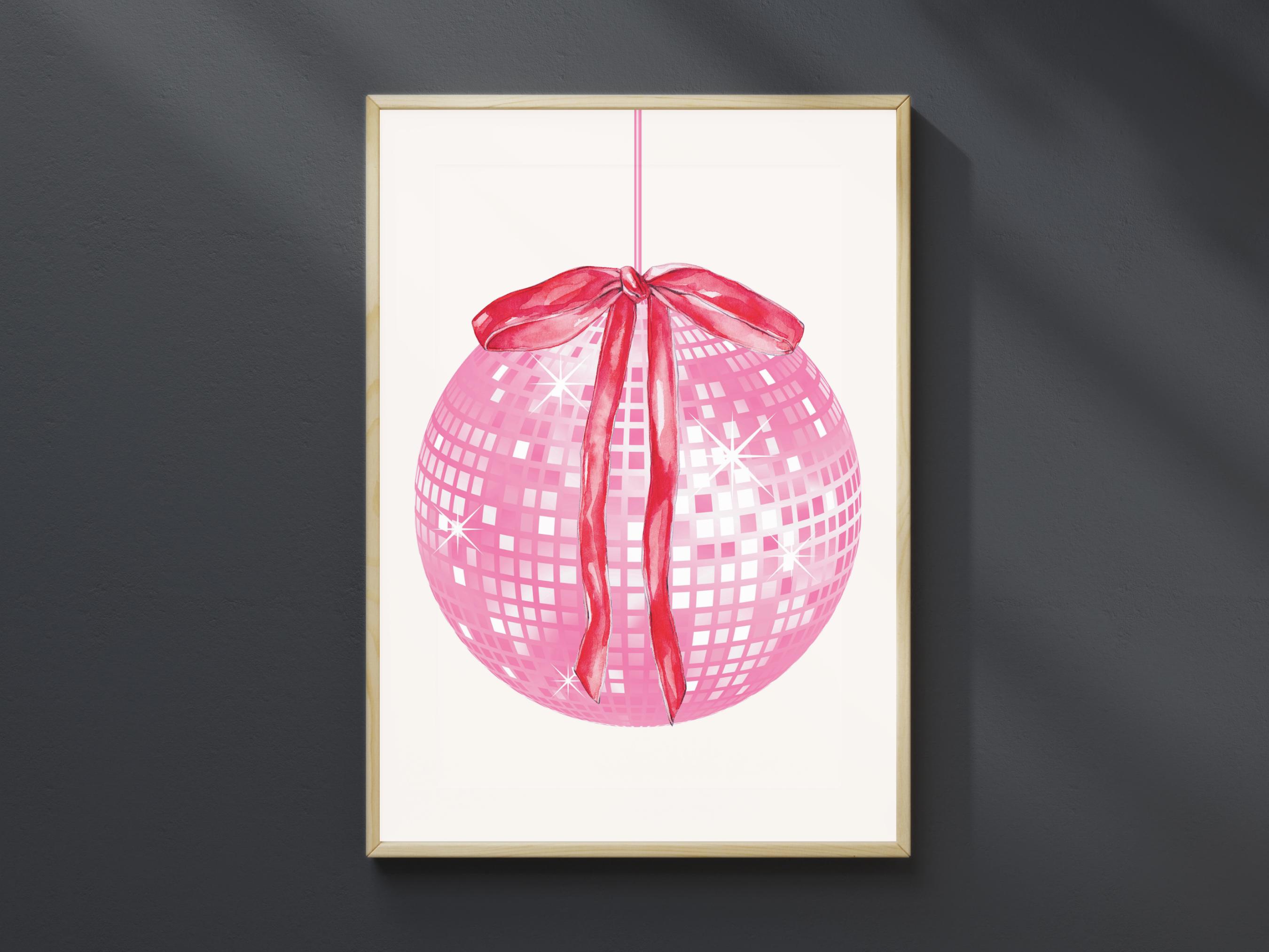 Disco Bow Wall Art Pink Aesthetic Wall Art Cute Girl Poster Pink and ...