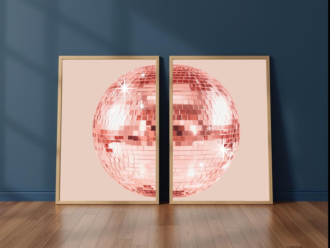 Disco Ball Split Posters: Set of 2 Pink Prints, Tween Girl Wall Art ...