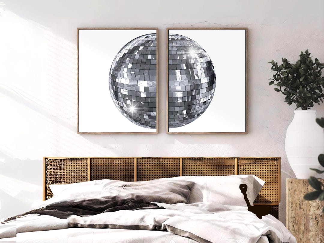 Disco Ball Prints Set of 2 Split Posters, Black and White Wall Art ...