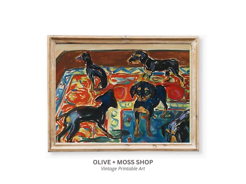 Edvard Munch Five Puppies Print, Vintage Dog Painting, Norwegian Art ...