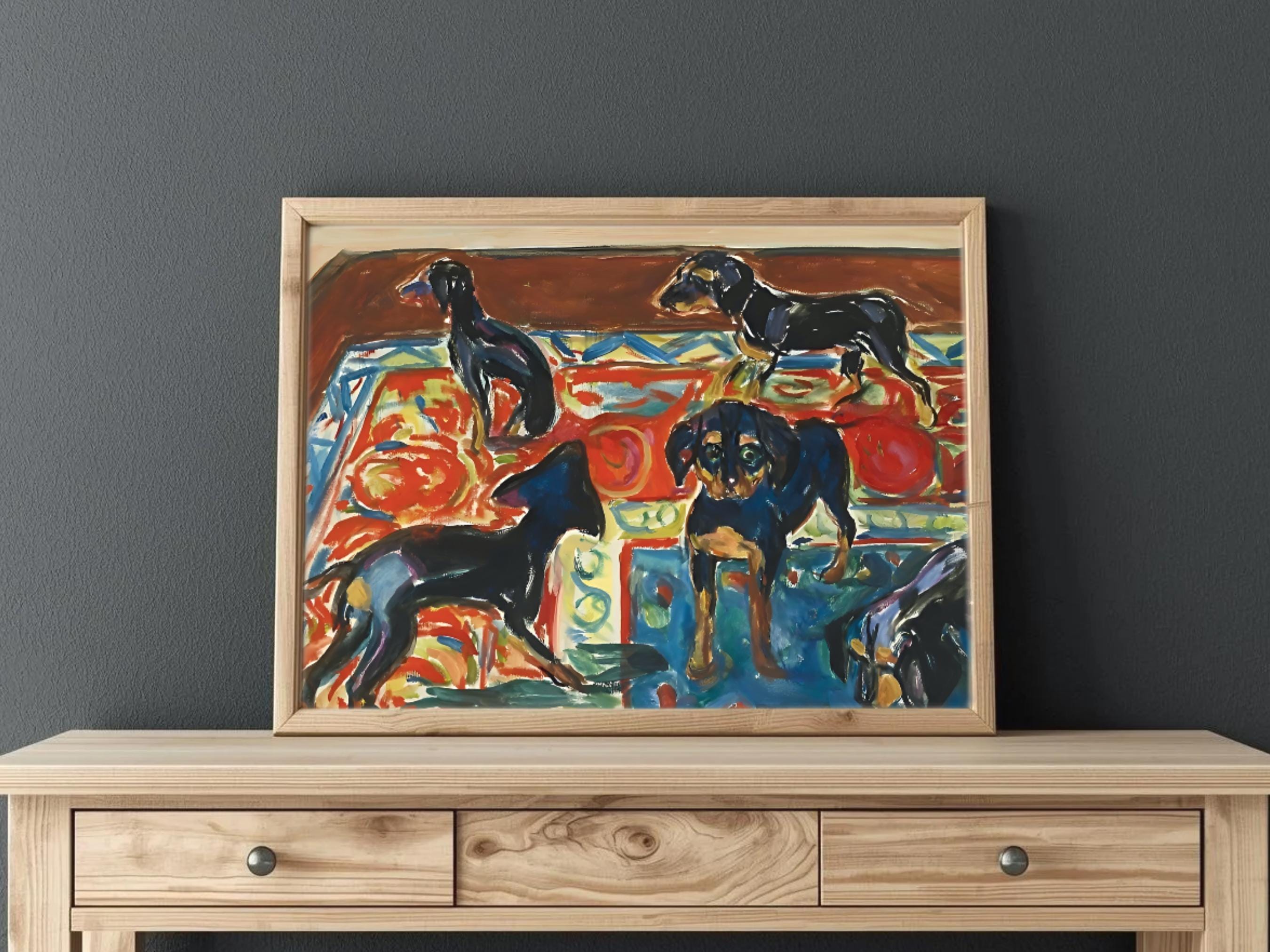 Edvard Munch Five Puppies Print, Vintage Dog Painting, Norwegian Art ...