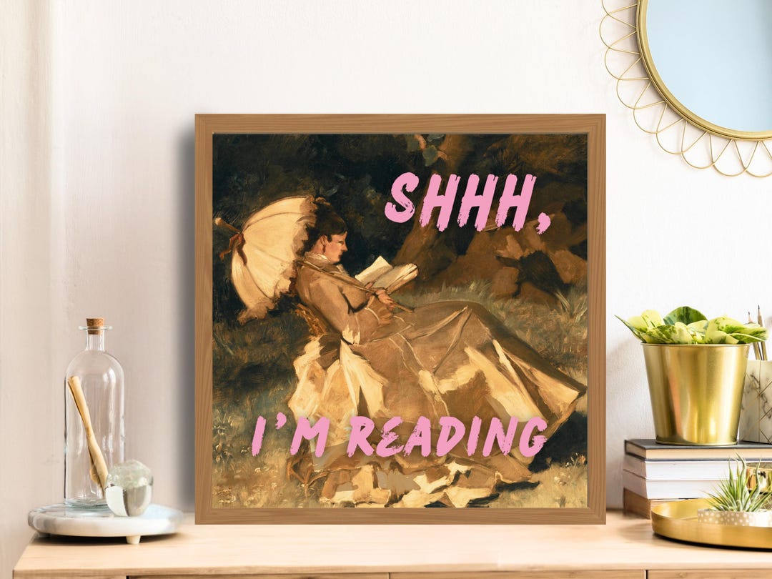 Shhh I'm Reading Print: Altered Vintage Portrait, Woman Reading Wall ...