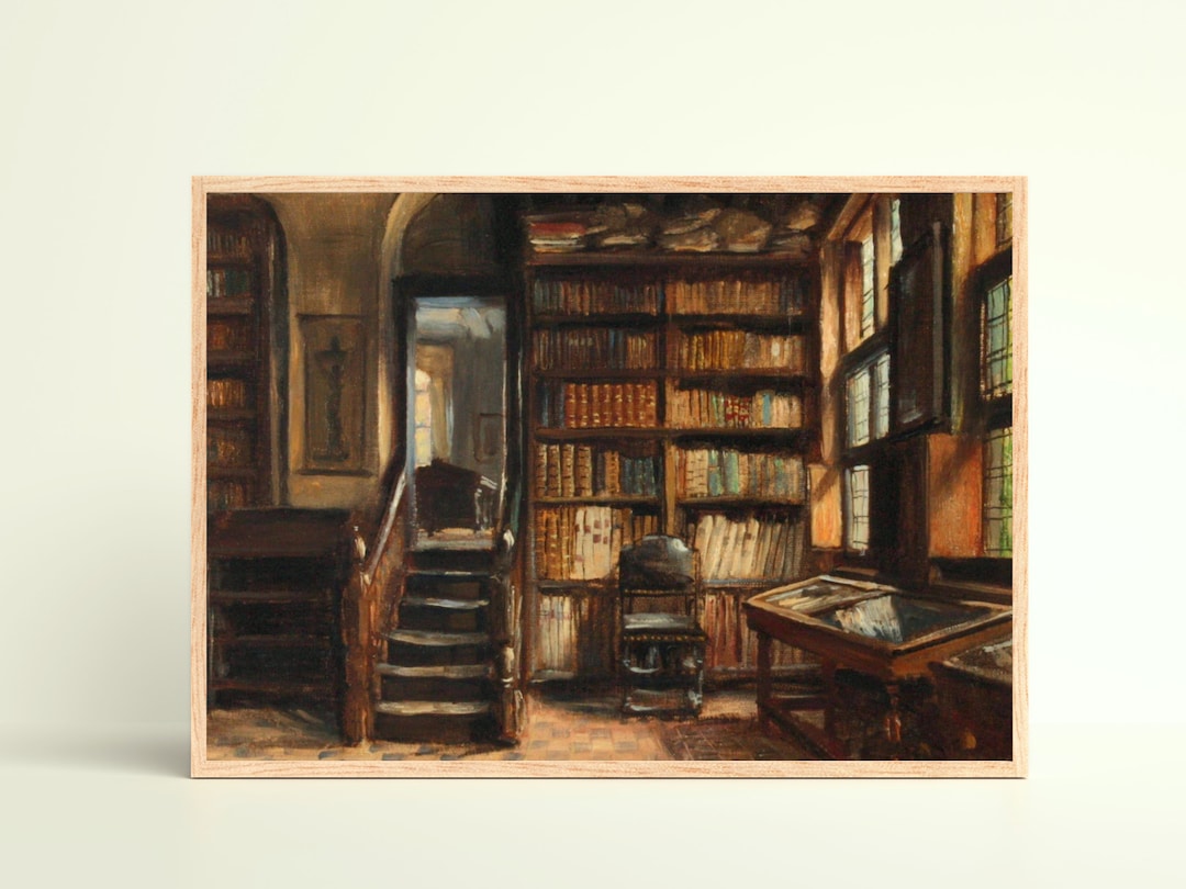 Vintage Library Painting Art Print Vintage Moody Home Decor Dark ...