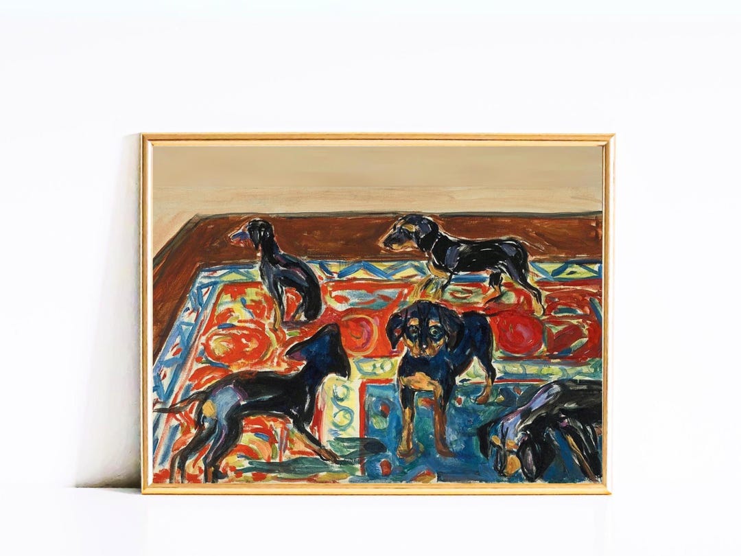 Edvard Munch Print, Five Puppies on the Carpet Painting, Vintage ...