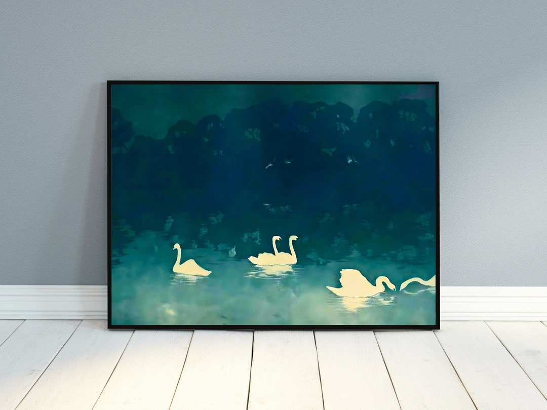 Swan Print Vintage Bird Art Printable Victorian Art Print Blue Wall Art ...
