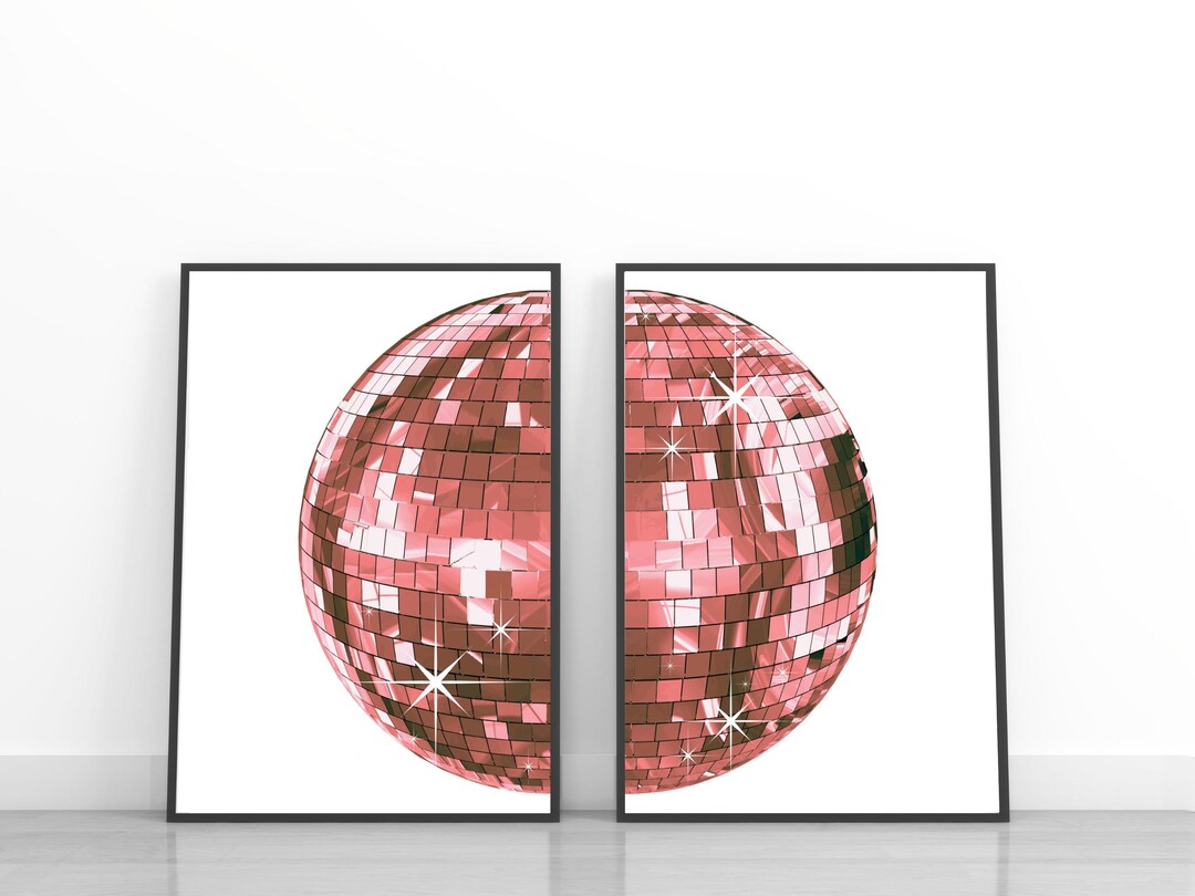 Pink Disco Ball Print 2 Piece Split Posters Printable Dopamine Decor ...