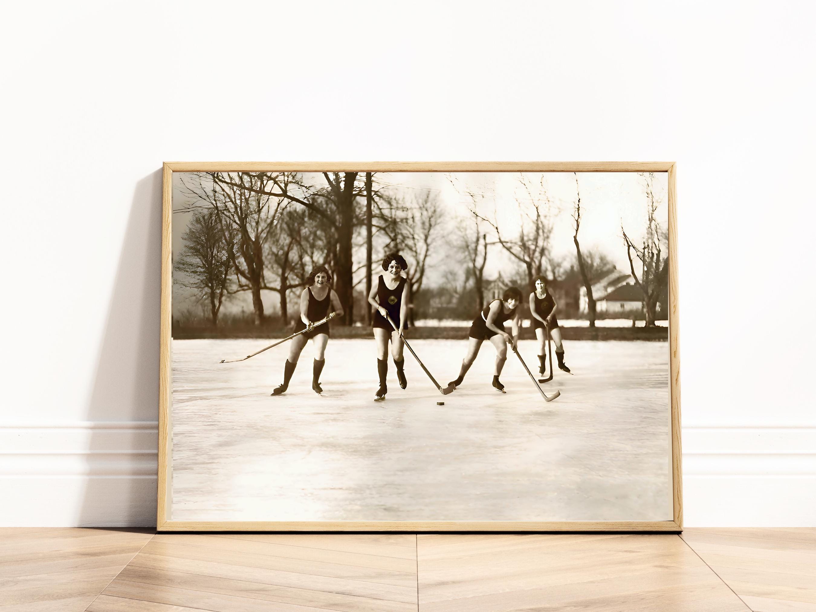 Vintage Hockey Digital Print, 1920s Sepia Photo, Art Deco Women Skating ...