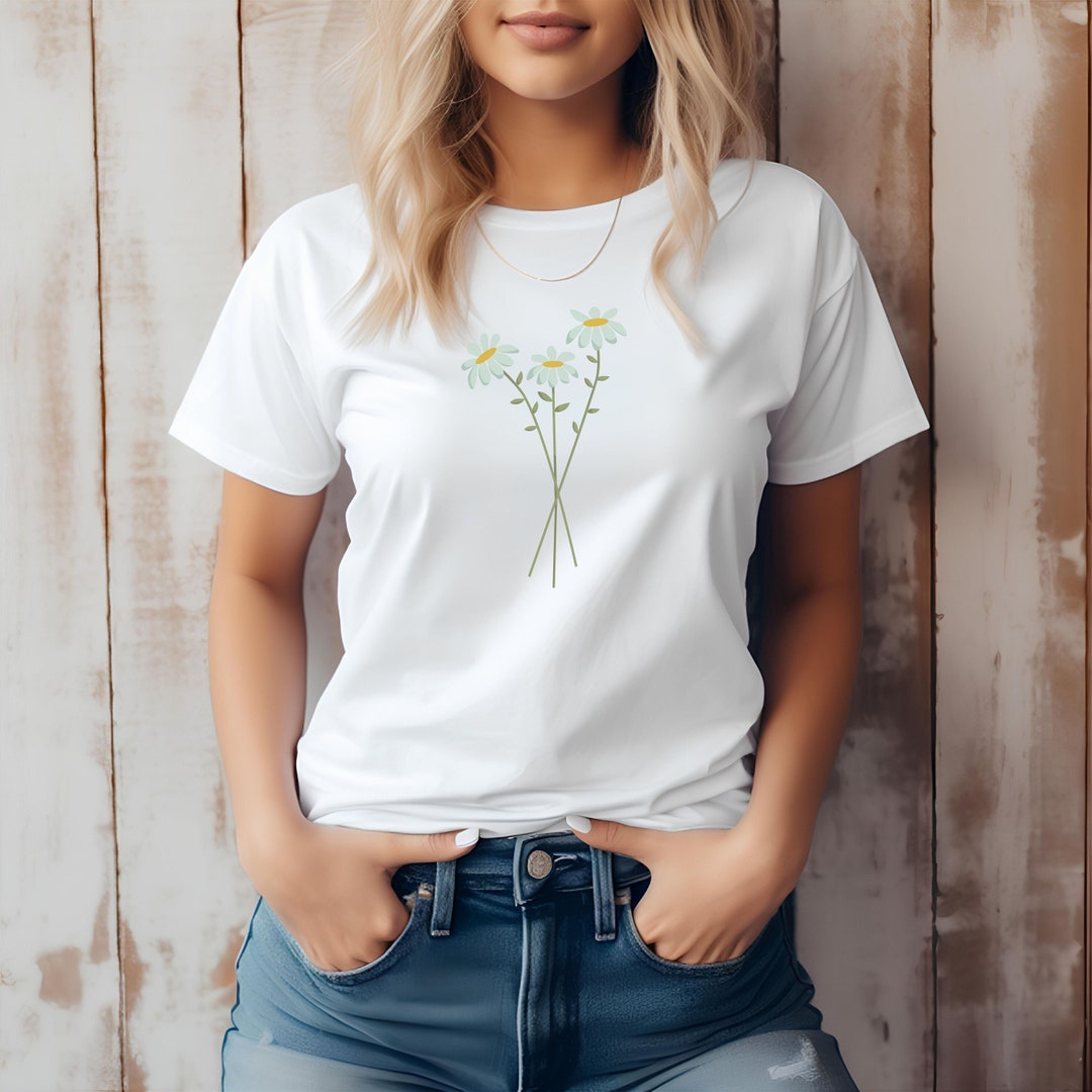 Daisy Bouquet Shirt, Flower Shirts, Botanical Floral, Minimalist Shirts for Women, Botanical ...